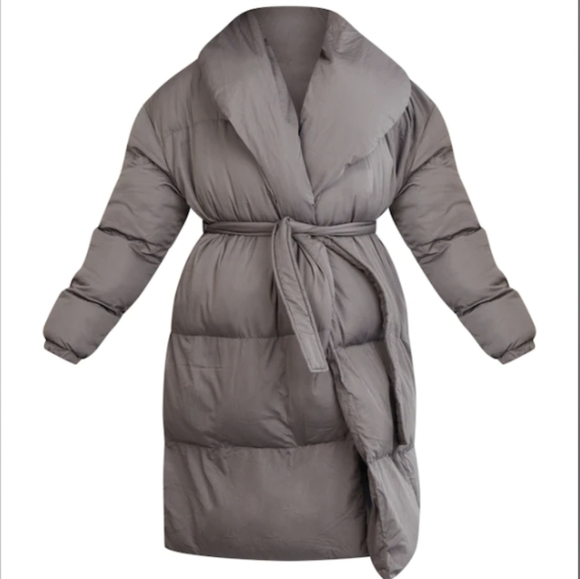 Boohoo Plus | Jackets & Coats | Grey Oversized Collar Belted Longline ...